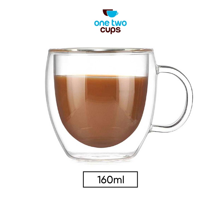 One Two Cups Cangkir Kopi Anti Panas Double-Wall Glass Round 160ml - One Two Cups